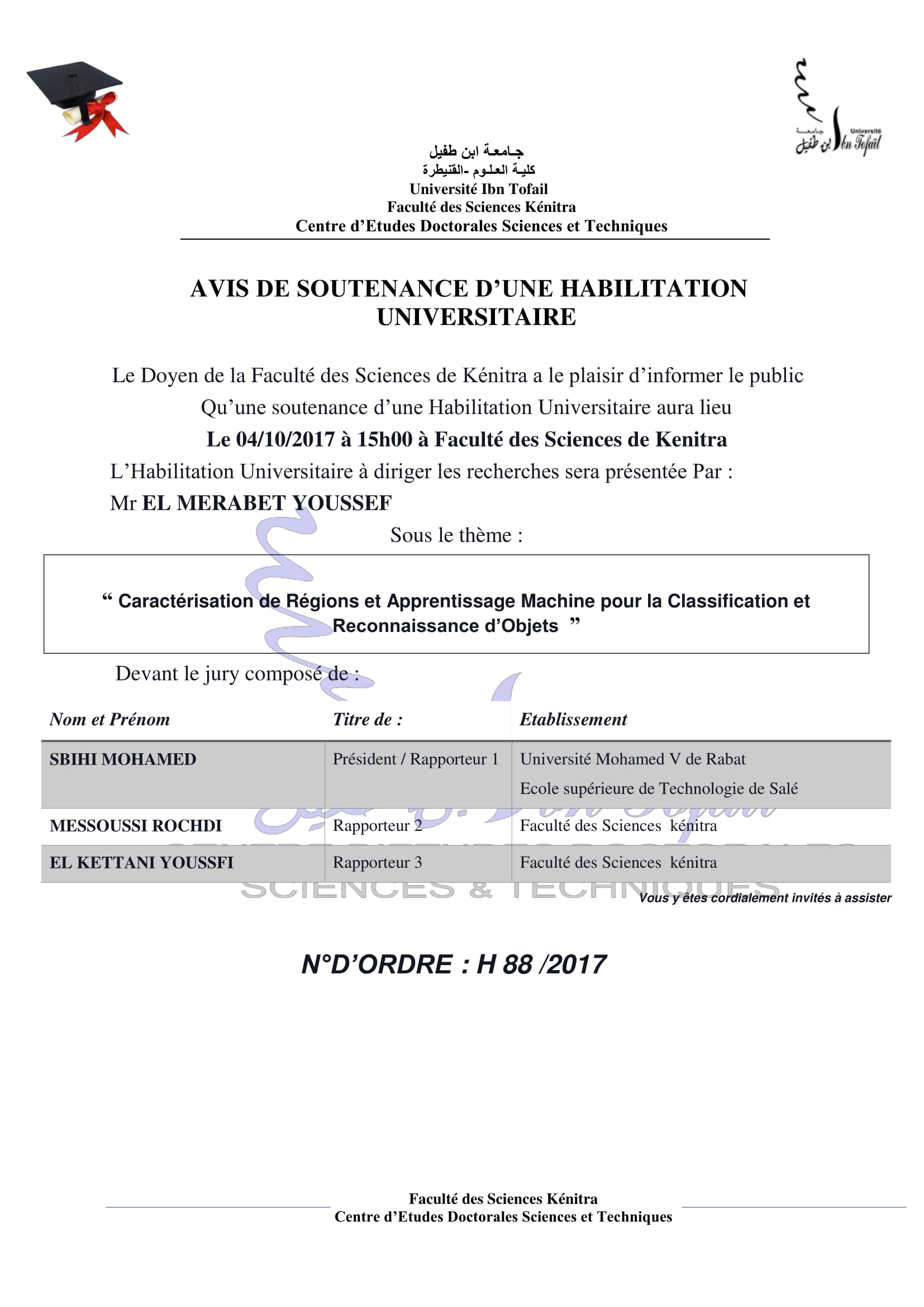 AVIS SOUTENANCE D’UNE HABILITATION (MR EL MERABET)