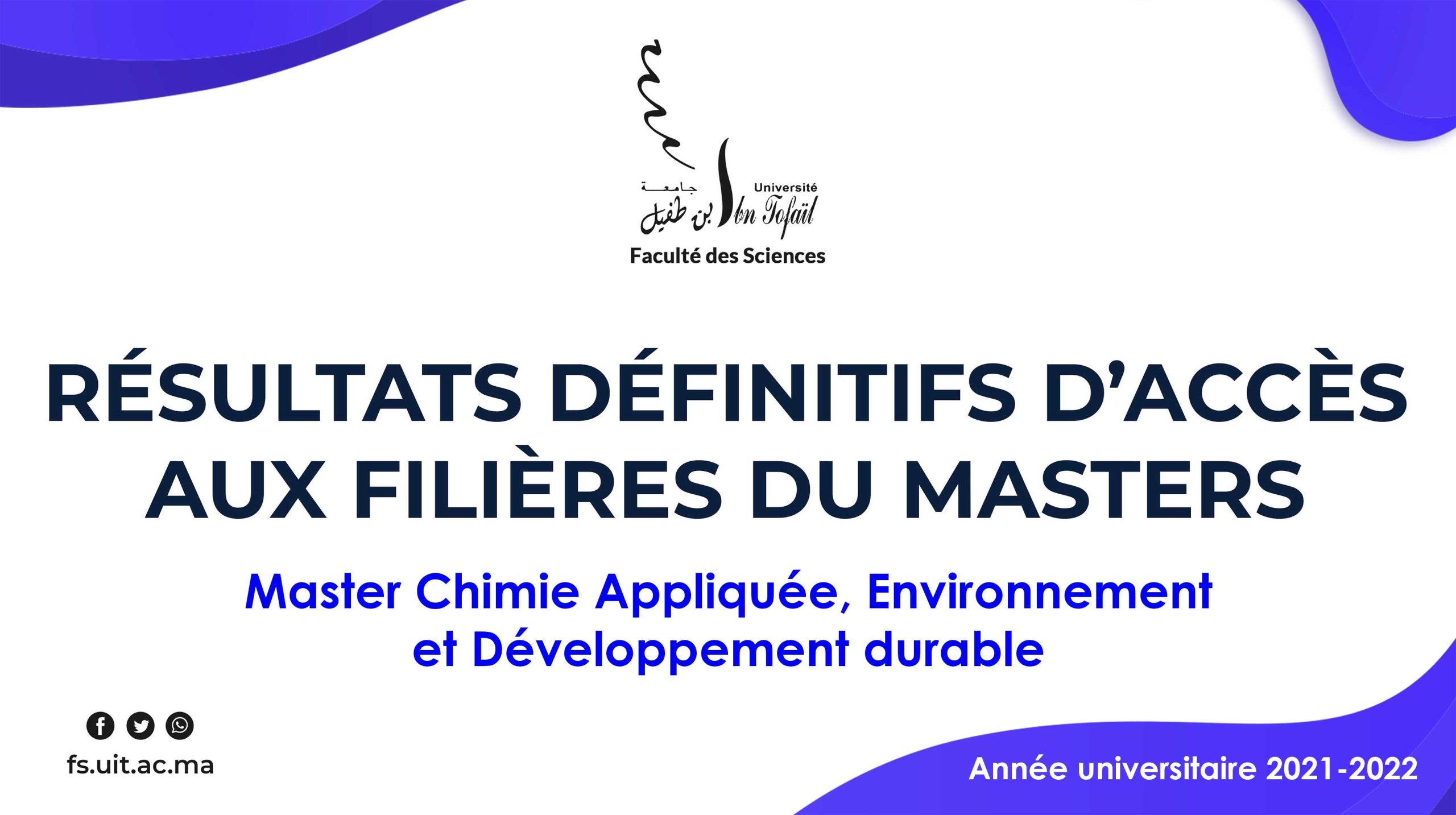 Résultats définitifs d’accès au Master Chimie Appliquée, Environnement ...