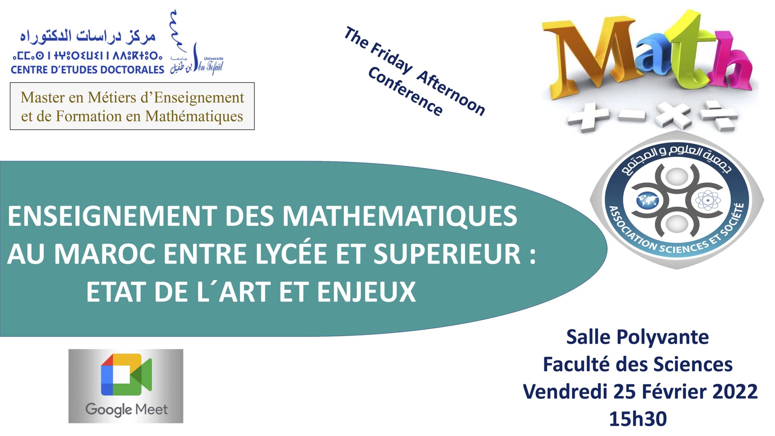Conférence sur l'Enseignement des mathématiques au Maroc | Faculté des ...