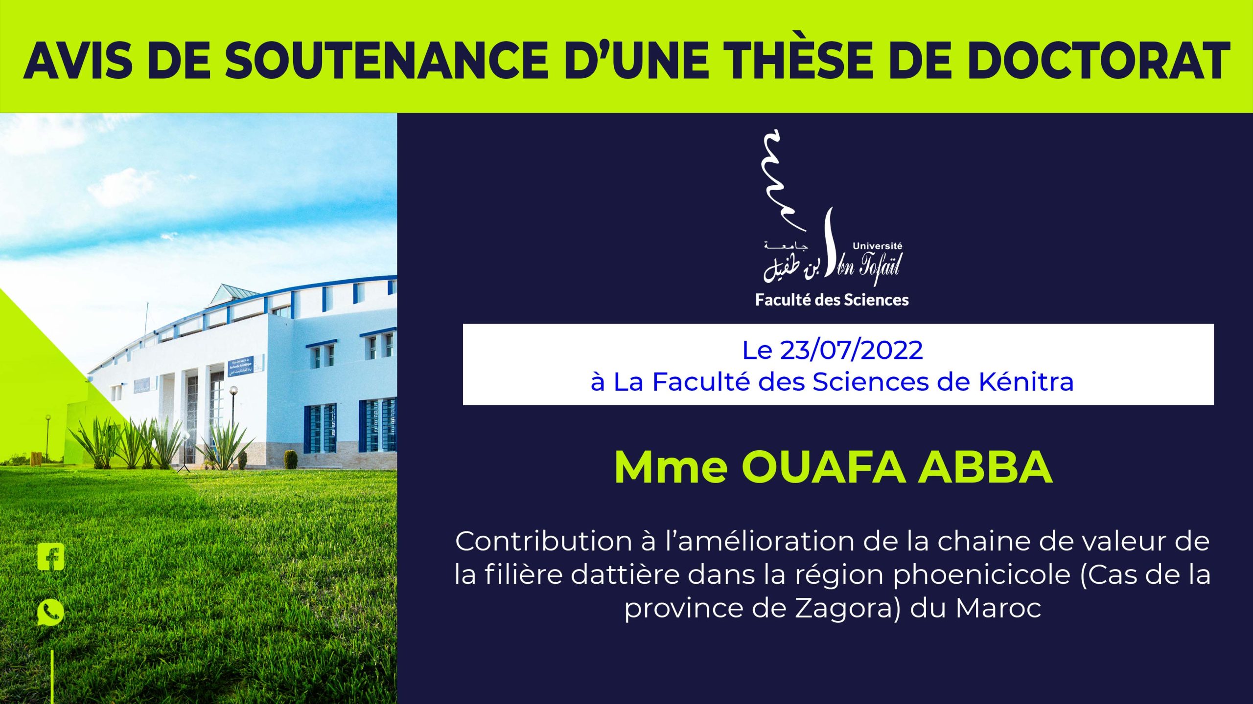 Avis de soutenance d’une thèse de doctorat (Mme OUAFA ABBA) | Faculté ...