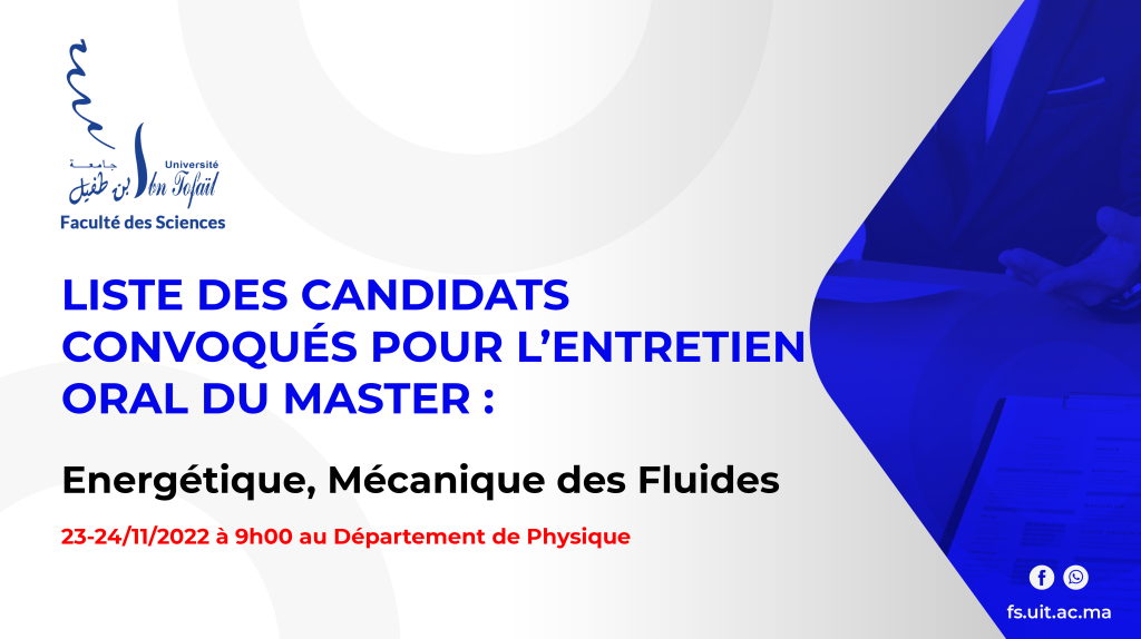 Liste des candidats sélectionnés pour passer l'entretien oral du Master ...