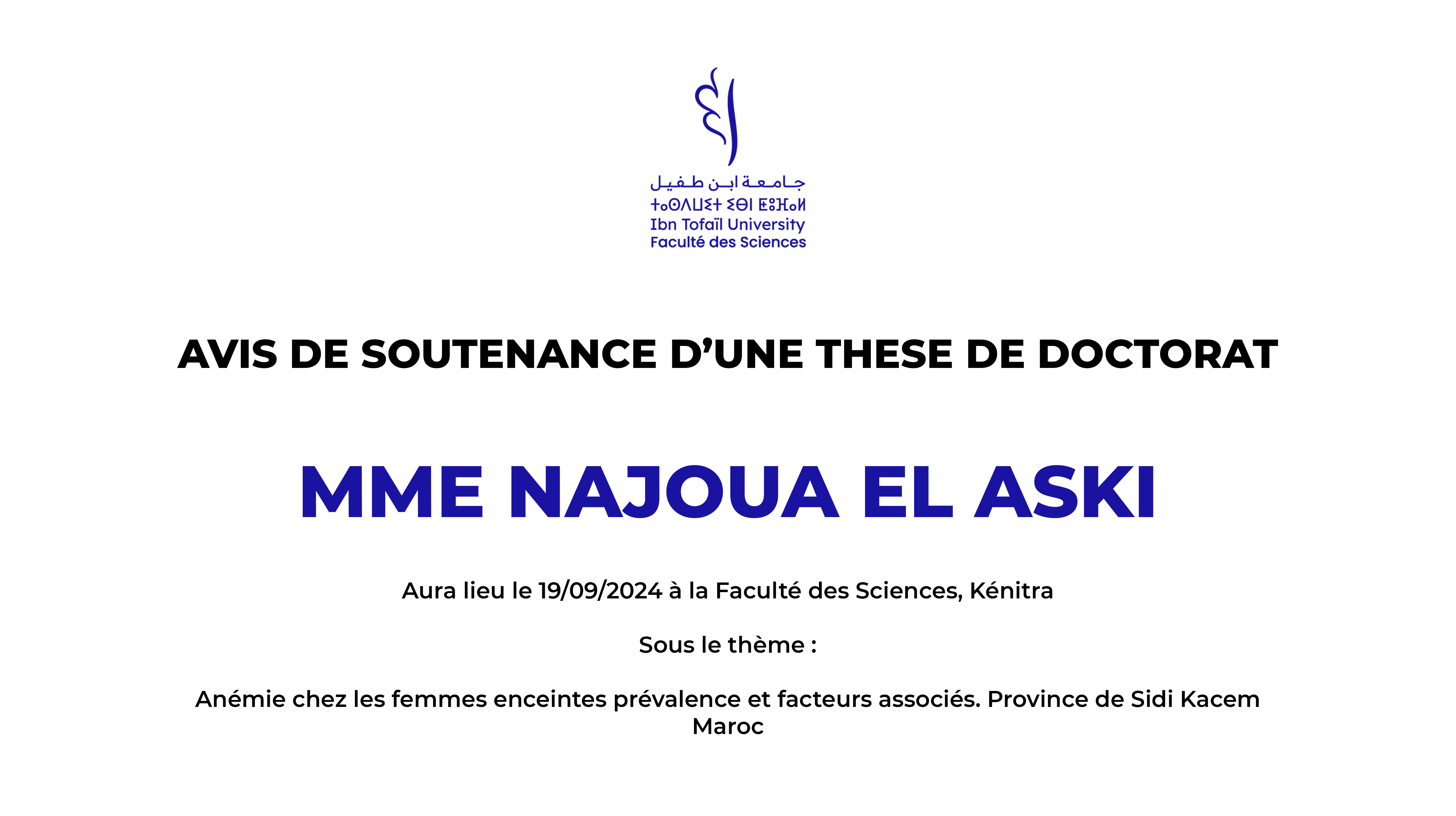 Avis de soutenance d’une thèse de doctorat (Mme NAJOUA EL ASKI ...