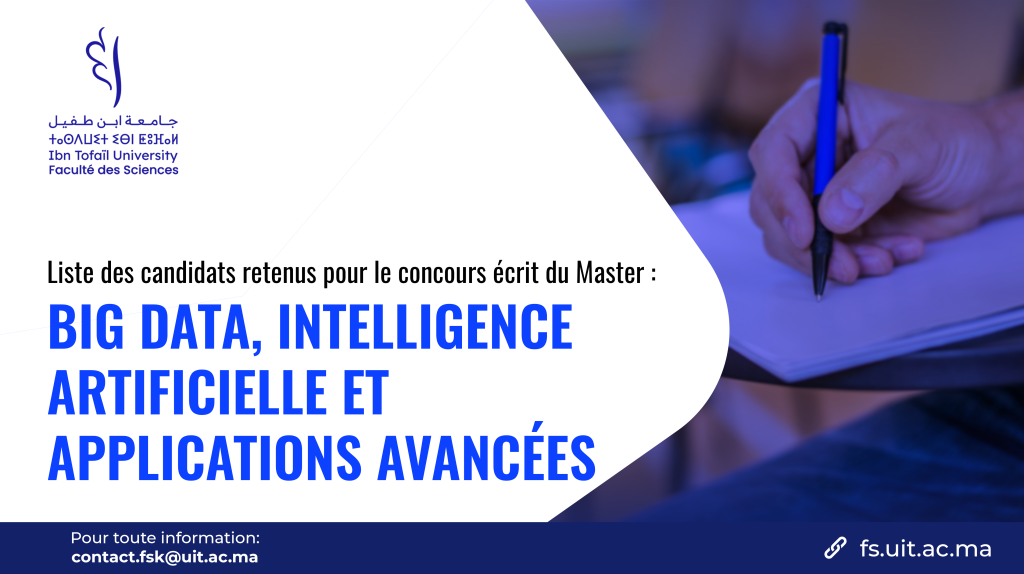 Liste des candidats retenus pour le concours écrit du Master Big Data, Intelligence Artificielle ...
